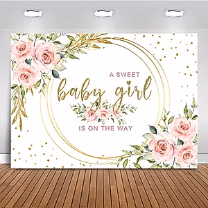 Mocsicka Floral Sweet Baby Girl Backdrop It's a Girl Baby Shower Background Watercolor Pink Floral Baby Shower Party Cake Table Decoration Photo Booth Props (8x6ft)
