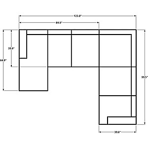 Pemberly Row 125" 2 Piece Modular Sectional Sofa Couch, U-Shaped Couch with Full Bodied Chaise, Upholstered Fabric for Living Room, Office, and Apartment, in Cream