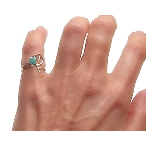 Handmade Silver Swirl & 5mm Turquoise Gemstone Wrap Band Adjustable Toe Ring, 925 Sterling Silver, Classic Dainty Open Toe, Pinky or Knuckle Rings for Women, By MiYa Jewelry Creations