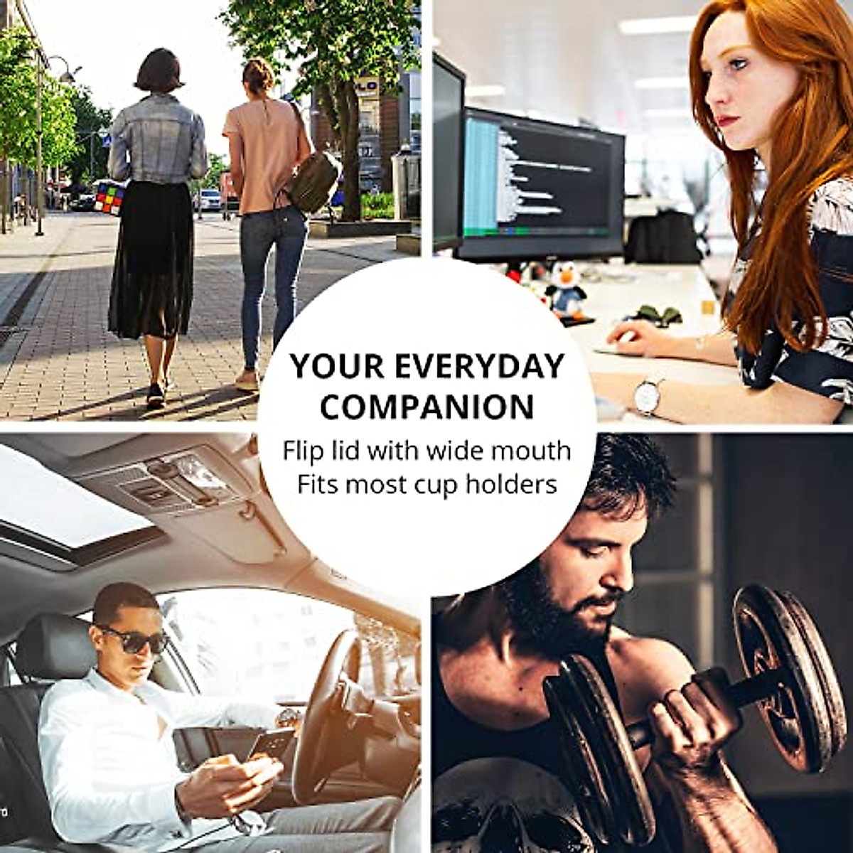 costablue Vacuum Insulated Stainless Steel Thermal Travel Mug - Keeps Drinks Cold or Hot for Hours - Leak-Proof, Dishwasher Safe Lid - 16 Ounces, Peach Cooper & Wine Purple Combo