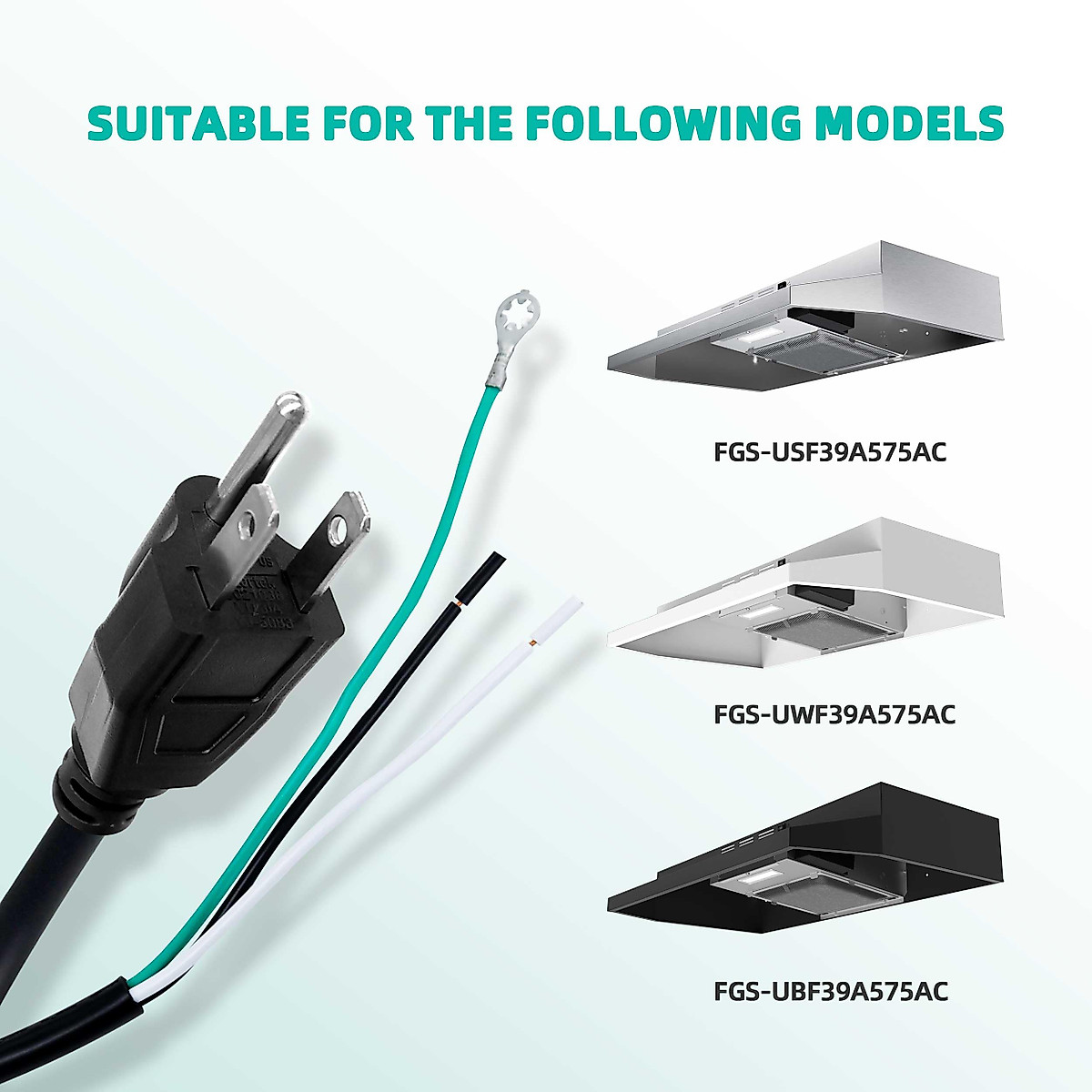 FIREGAS Power Cord FGS-TF39-DYX, Range Hood Power Cable for FGS-UBF39A575AC, FGS-UWF39A575AC, FGS-USF39A575AC Range Hood Power Wire