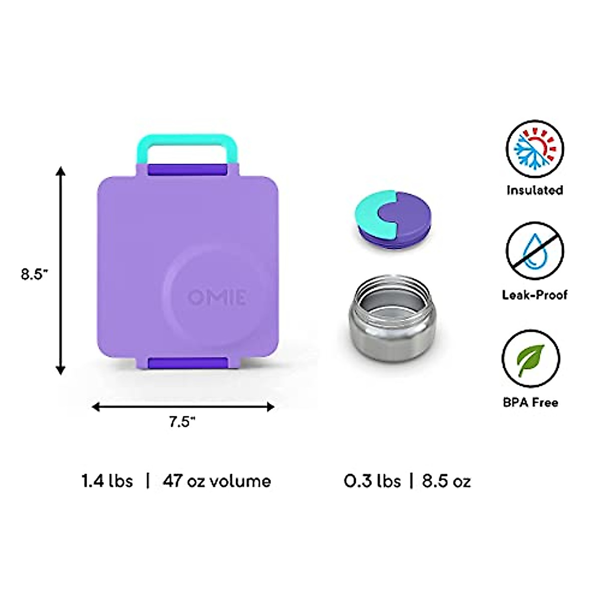 OmieBox Bento Box for Kids Insulated Bento Lunch Box with Leak Proof Thermos Food Jar, 3 Compartments + Mint Green Utensil Set with Case