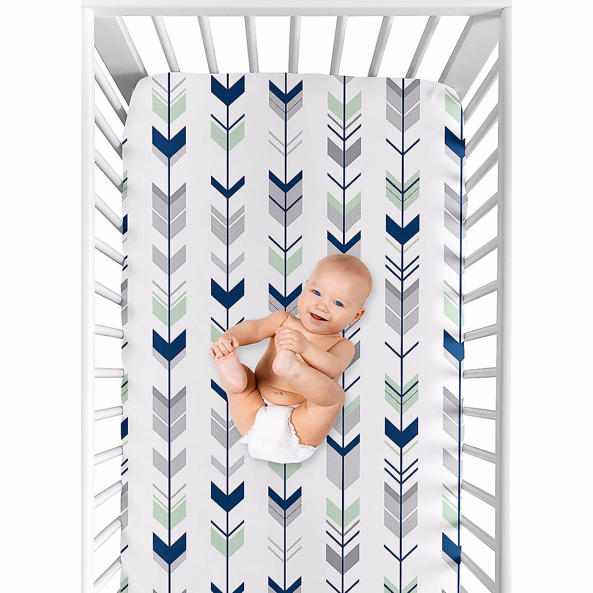 Fitted Crib Sheet for Navy Blue, Mint and Grey Woodsy Boys Baby/Toddler Bedding Set Collection - Arrow Print