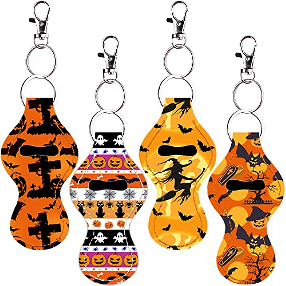 Duufin 24 Pieces Chapstick Holder Halloween Keychain Holder Lipstick Key Ring Holder Chapstick Keychain Holder with 24 Pieces Metal Clip Cords for Chapstick Tracker and Safeguard, 24 Halloween Style