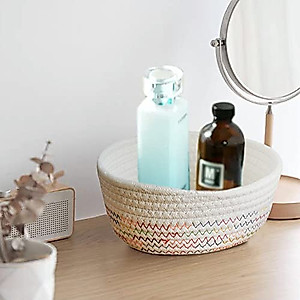 Creahappy Storage Basket Round Woven Baskets 3 Sizes Cotton Nesting Baskets Desktop Storage Basket Decorative Boho Basket for Cosmetics Remote Control Console Sundries(S, M, L)