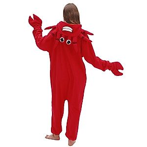 Crab Onesie Adult Red Crab Pajamas Animal Pajamas Halloween Cosplay Costume Polar Fleece Sleepwear Homewear