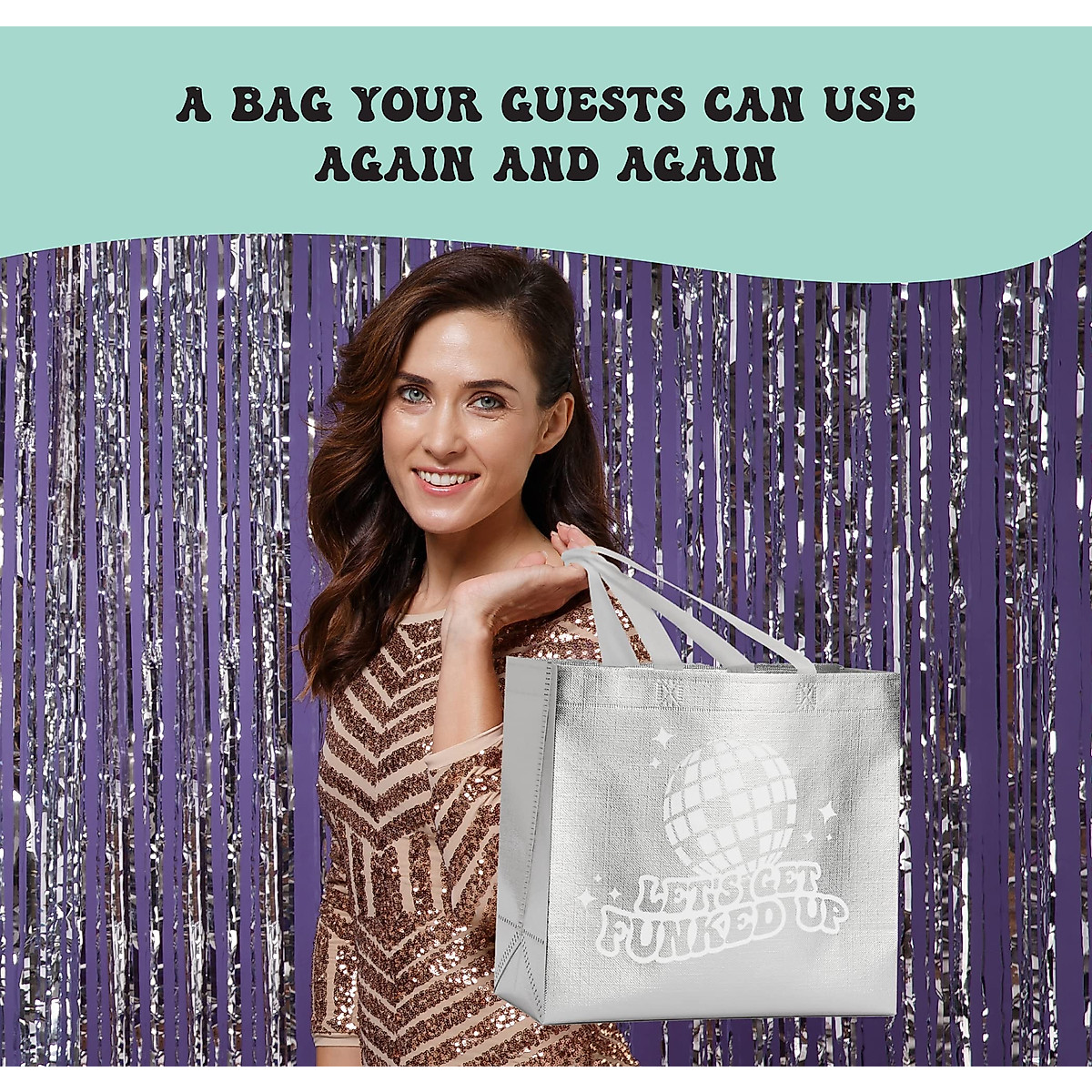 Pop Fizz Designs Last Disco Bachelorette Gift Bags (Set of 7) 70s Bachelorette Party Favors Bags I Let’s Get Funked Up Non-Woven Disco Tote Gift Bags I Iridescent Bridesmaid Bags