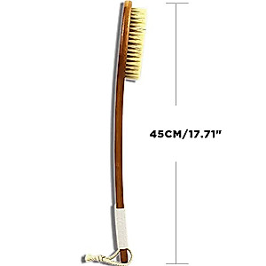 ICANdOIT-17.71Inch Natural Stiff Sisal Bristles Anti-Slip Long Handle Bath Brush,Bent Handle Shower Scrubber for Exfoliating,Shower Back Brush,Exfoliation Set with Pumice Stone(1 Pack)