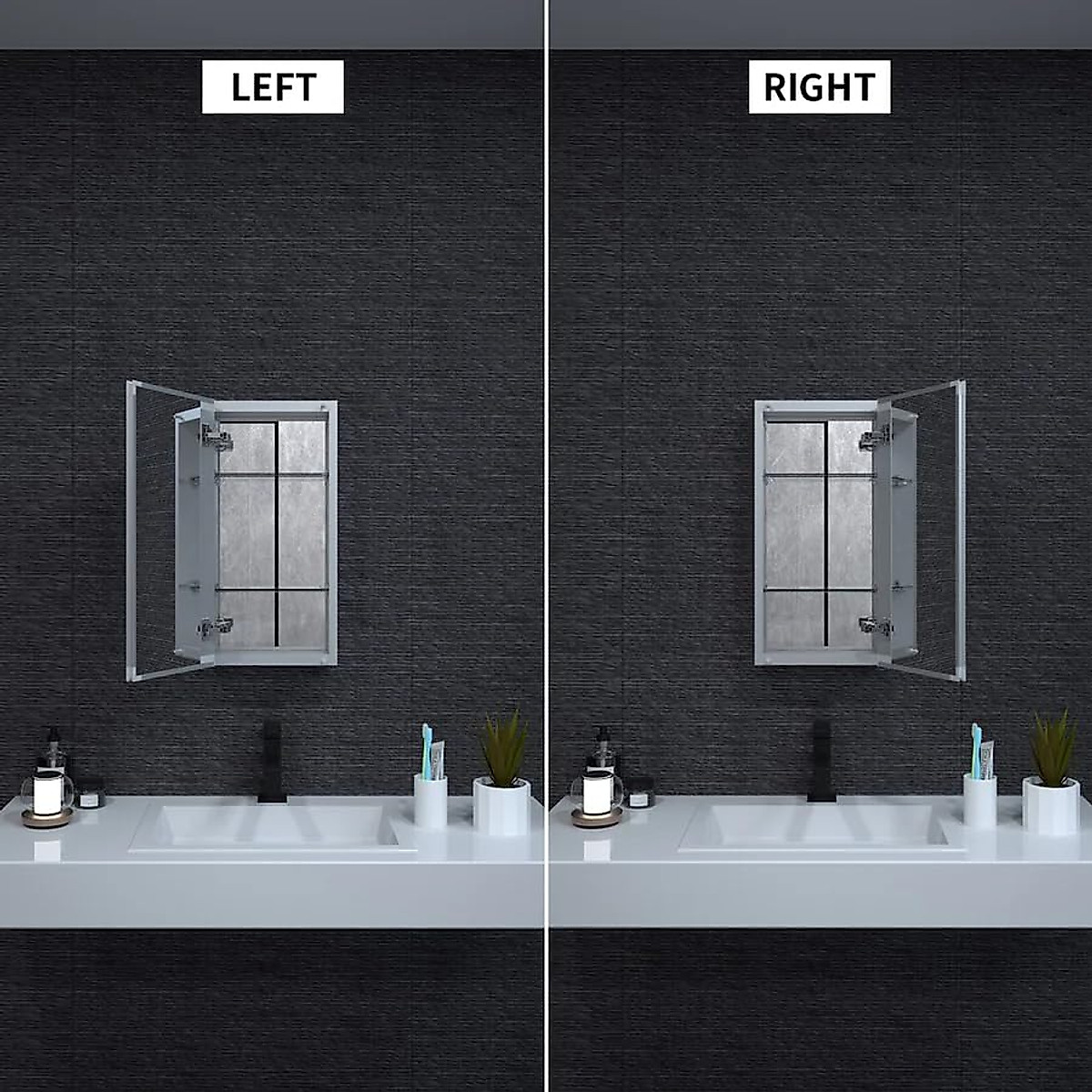 Liviza 12 in.W x 24 in.H Frameless Wall Recessed or Surface-Mount Bathroom Medicine Cabinet with Beveled Single Mirror, Built-in 3-Tier Glass Shelf, Copper-Free Silver Mirror, Silver Aluminum Frame