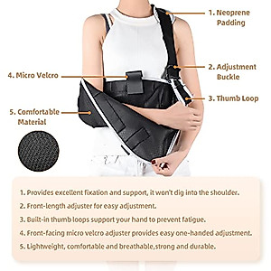 Solmyr Arm Sling for Broken Fractured Bones Elbow Wrist, Adjustable Shoulder Immobilizer & Rotator Cuff Support Brace, Split Strap and Waistband, Universal for Left and Right Arms, Men and Women(M)