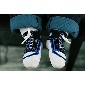 Baby Boy Socks with Sneaker Shoe Look-Non-slip Gripper Soles-3 or 6 Pairs-Cotton-Gift Packaged-Baby Shower-Faux Shoelaces