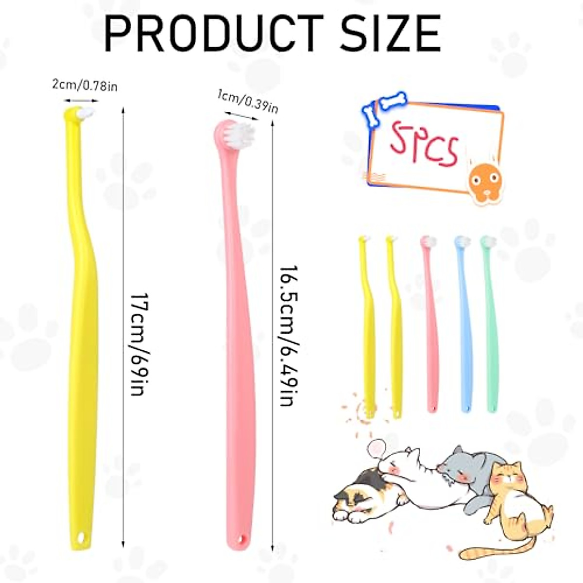 KALIONE 5pcs Dog Cat Toothbrush for Pet Dental Care, Micro Head Pets Toothbrush with Soft Bristles for Dog Oral Hygiene Deep Clean, Multi-Angle Round Pointed Cat Toothbrush