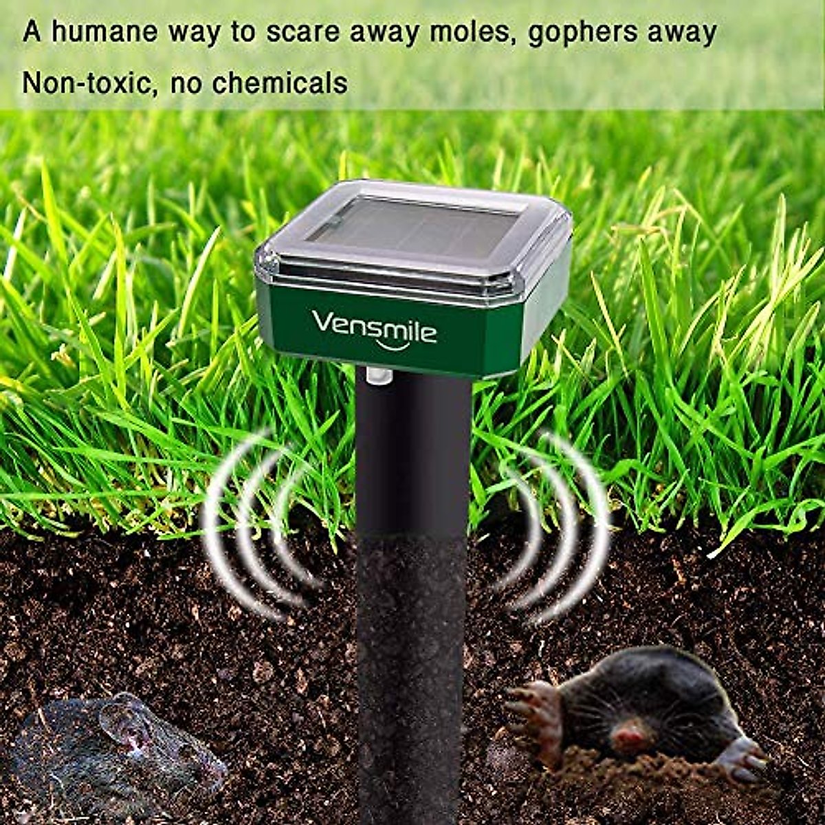 LIGHTSMAX Mole Repellent Mole Repeller Solar Powered Gopher Repellent Ultrasonic Vole Repellant Gopher Repellent Rodent Deterrent No Mole Traps Killer Harm to Your Lawn Yard (8)