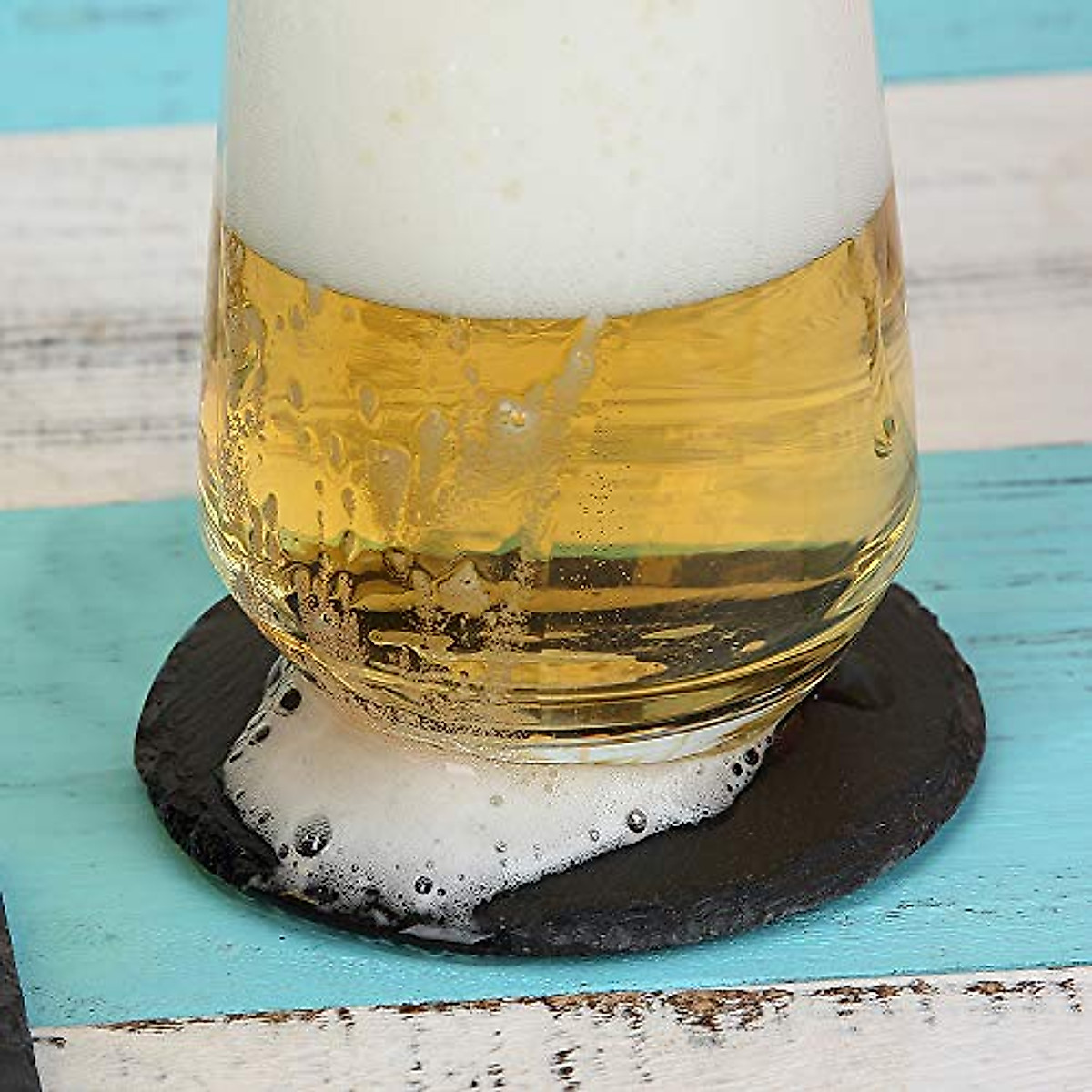 Slate Stone Drink Coasters - Set of 5 Square Black Natural Edge Stone Drink Coasters for Bar and Home- 4" x 4"