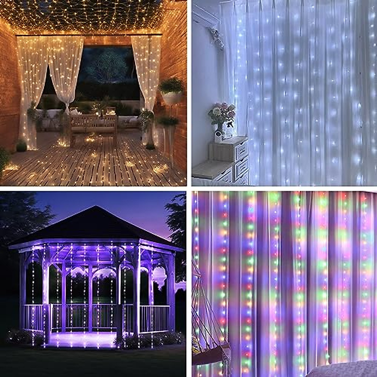 Tngan 300LED Solar Curtain Lights Outdoor Indoor, Solar Halloween Lights IP65 Waterproof for Patio Decor, Dangling Window Lights, 8 Modes Twinkle Lights for Christmas Home Garden Wall Party - Purple