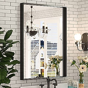 Keonjinn Black Framed Mirror for Bathroom 22 x 30 Inch Matte Black Bathroom Mirror, Rectangular Wall Mirror Square Corner Metal Farmhouse Mirror Modern Rectangle Mirror for Vanity(Horizontal/Vertical)