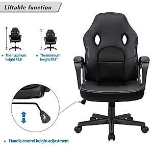 Furmax Office Chair Desk Chair Leather Gaming Chair Computer Chair Racing Style Ergonomic Adjustable Swivel Task Chair with Lumbar Support and Arms (Black)