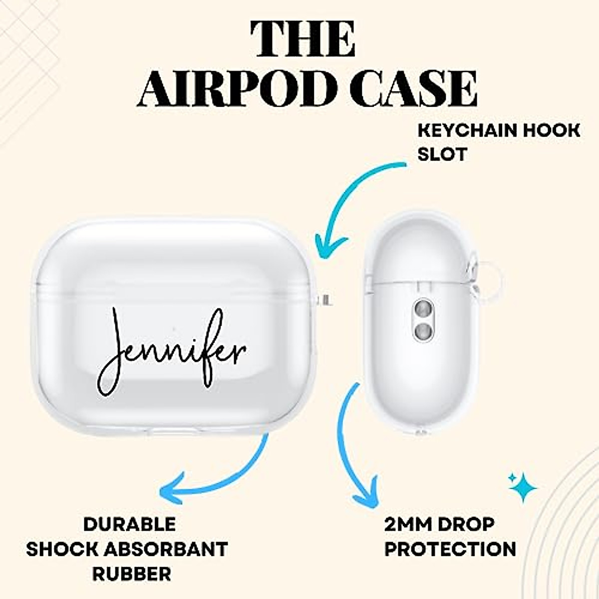 MARBLEFY Personalized AirPods Pro 2 Case with Keychain and Running Strap, Protective Clear Airpod Pro 2nd Generation Cover with Custom Name (Personalized)