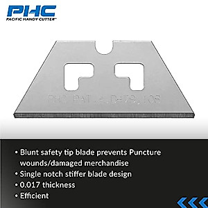 Pacific Handy Cutter SP017 Safety Point Blade for PHC Safety Cutters, Pack of 100, Sharp Edge, Safety Point Razor Blades for Injury Reduction, Cuts Boxes, Cardboard, Tape, Plastic Straps, and More