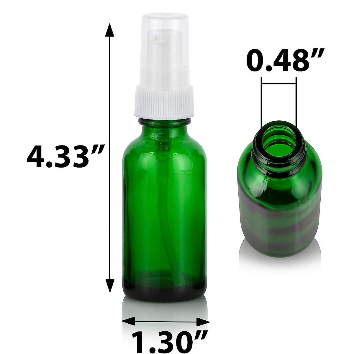JUVITUS 1 oz / 30 ml Green Glass Boston Round Bottle with White Treatment Pump (24 pack) + Funnel