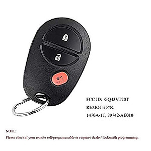 Car Key Fob Keyless Entry Remote Replacement GQ43VT20T 3-Btn for 2004-2016 Toyota Sienna,2005-2016 Toyota Tacoma,2007-2016 Toyota Tundra
