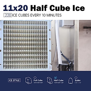 22" Commercial Ice Maker Machine 600LBS/24H with 350LBS Storage Bin, 990W SECOP Compressor, 220 Half Cube Ice Ready in 8-15 min, Air Cooled, Industrial Ice Machine for Business