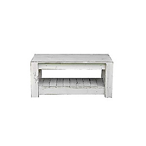White Farmhouse Coffee Table with Shelf