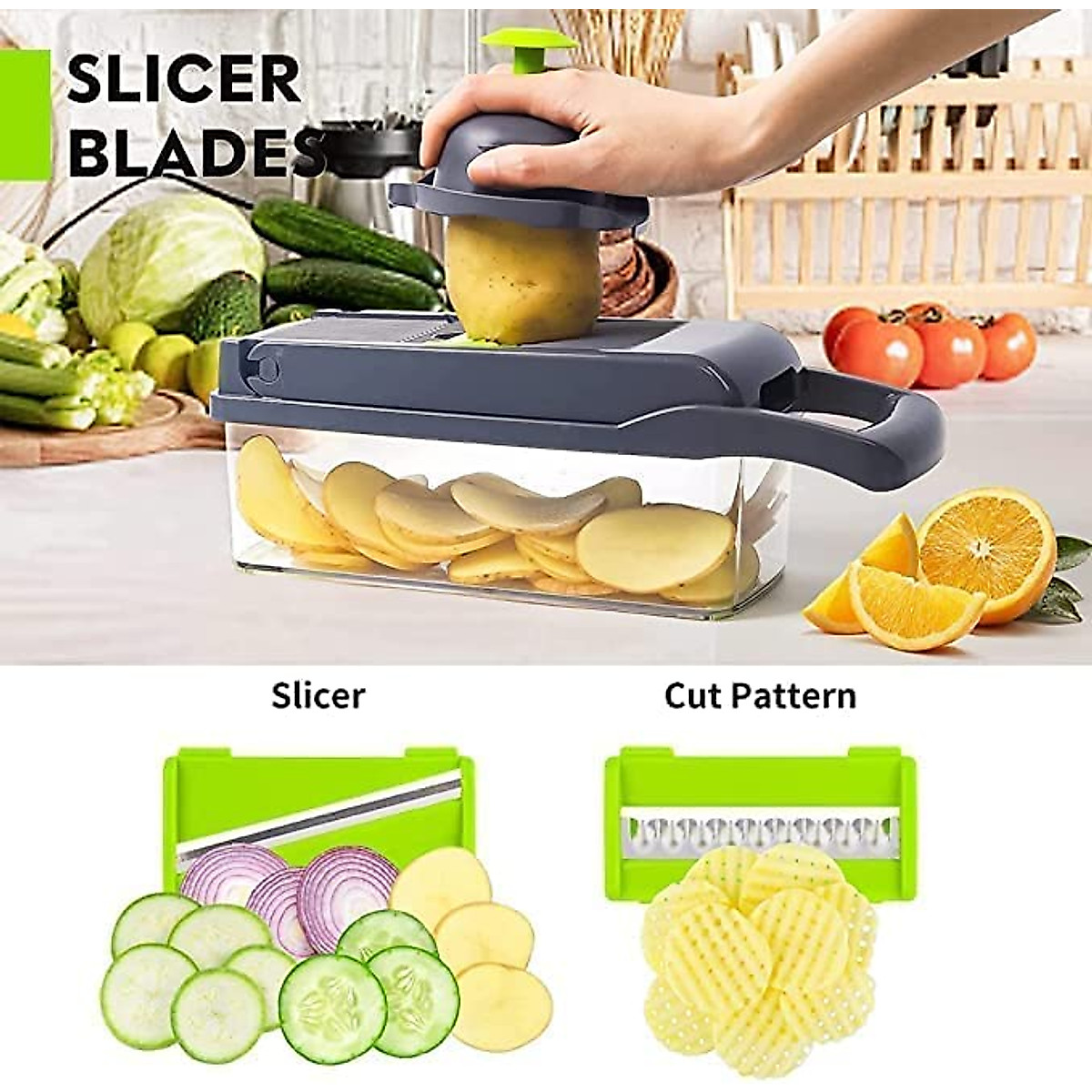 Vegetable Chopper 12 in 1 Slicer Dicer Food Chopper for Kitchen, Onion Fruits & Vegetable Cutter, Cheese Grater Shredder, Mandoline Slicer Veggie Chopper with Egg Separator & Storage Container