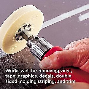 3M Stripe Off Wheel Adhesive Remover Eraser Wheel Removes Decals, Stripes, Vinyl, Tapes and Graphics 4” diameter x 5/8” thick 3/8-16 threaded mandrel 07498 Pack of 1