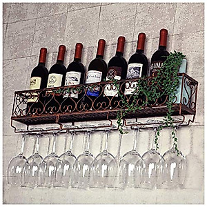 Stylish Simplicity Industrial Metal Wall-Mounted Wine Glass Holder Black Vintage Stylish Simplicity Champagne Glass Wine Glass Goblet Holder 80X20Cm Can Hold 16 Bottles of Wine Display Stand, PIBM