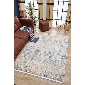 BESPOKY 3'11" x 6'7" - 120 x 200 Cm Caman Blue Modern Cotton Machine Washable Non Slip Living Room Bedroom Nursery Hallway Indoor Outdoor Area Rug