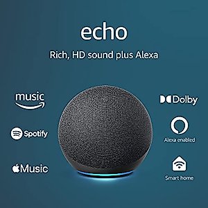 Echo (4th Gen)| Charcoal with Amazon Basics Smart Color Bulb