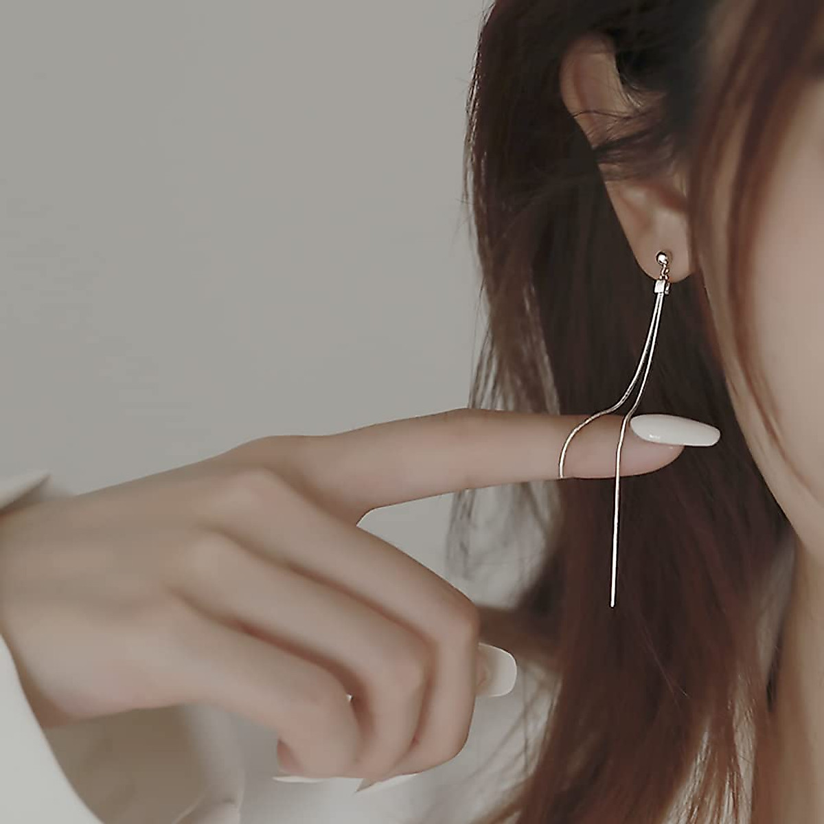 Reffeer Solid 925 Sterling Silver Tassel Chain Dangle Earrings for Women Teens Girls Long Dangle Drop Earrings Minimalist (A-Silver)