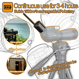 SVBONY SC001 WiFi Spotting Scope Camera Bundle with SV406P 20-60x80mm Spotting Scopes for Bird Watching Capture Photos and Video