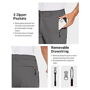 SPECIALMAGIC Golf Pants Men Stretch Slim fit Hiking Pants Lightweight Dress Casual Tapered Zipper Pockets Grey,34-32