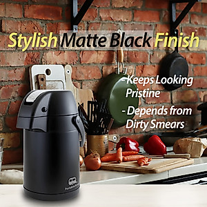 101 Oz (3.0L) Airpot Coffee Carafe with Pump, Stainless Steel Double-wall Insulated Vacuum Thermal Hot Coffee Dispenser, 12 Hour Heat 24 Hour Cold Retention, Matte Black-PortableAnd