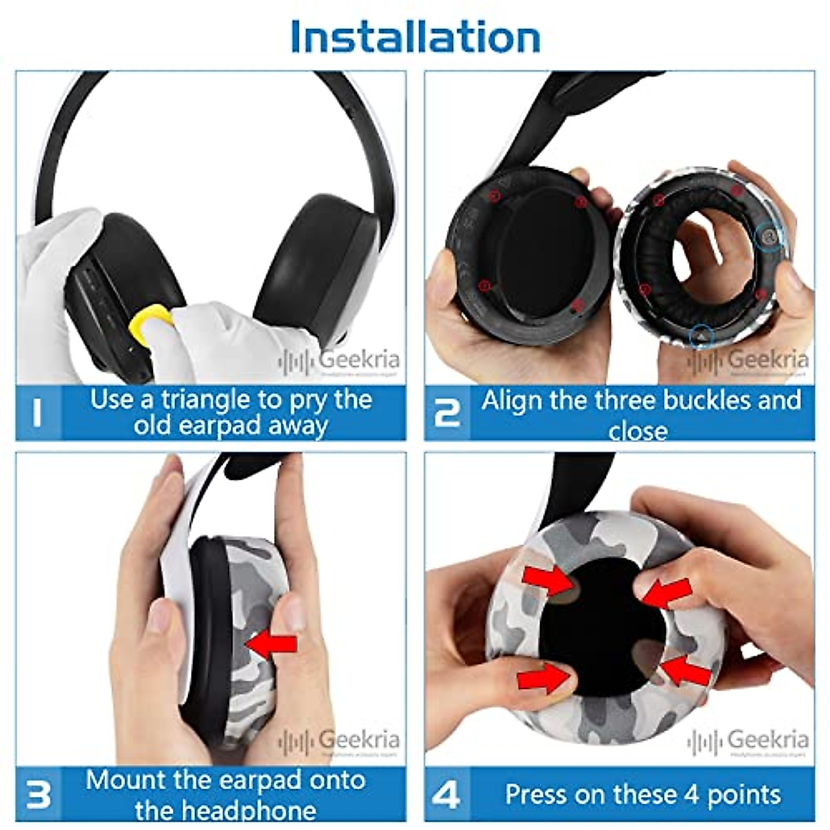 Geekria QuickFit Replacement Ear Pads for Sony Playstation 5 Pulse 3D PS5 Wireless Headphones Ear Cushions, Headset Earpads, Ear Cups Repair Parts (Camo)