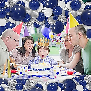 JULLIZ 145pcs Navy Blue Silver Balloons Garland Kit, Royal Blue Silver White Confetti Balloon Arch for 2023Graduation Party Wedding Birthday Shower Classroom Decoration