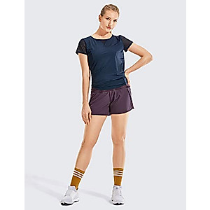 CRZ YOGA Womens Lightweight Gym Athletic Workout Shorts Liner 4" - Quick Dry Running Sport Spandex Shorts Mesh Zipper Pockets Arctic Plum X-Small