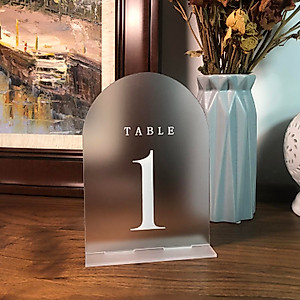 1-15 Wedding Table Numbers, Frosted Arch Wedding Table Numbers with Stands, 5x7Inch Acrylic Signs and Holders, Perfect for Wedding Table Centerpiece Decoration, Reception, Party, Anniversary, Event