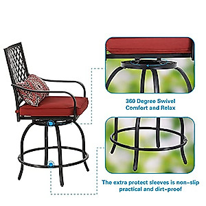 PHI VILLA Patio Stools Set of 4 with Red Cushions,Outdoor Metal Swivel Bar Height Chairs for Home Patio, Back Yard, Cafes, Bistro, Restaurants and Chic Bars