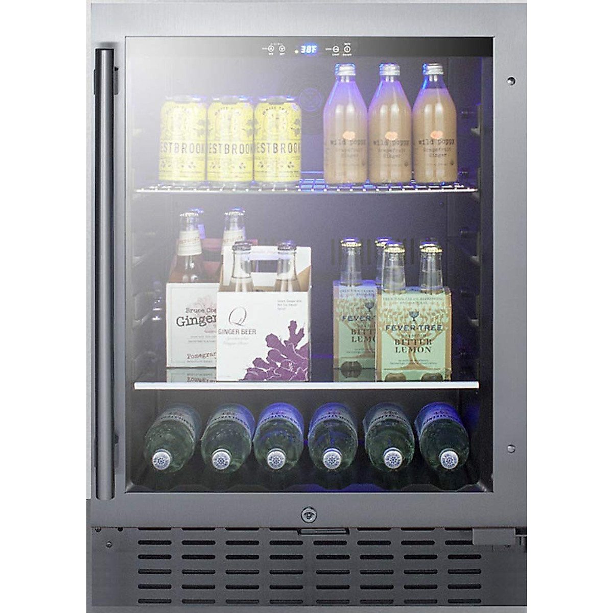 Summit SCR2466B 24 Inch 4.2 cu. ft. Capacity Freestanding or Built In Glass Door Beverage Center with Reversible Door, Lock, 4 Shelves, Reversible Door Hinge, Factory Installed Lock, CFC Free, Comme