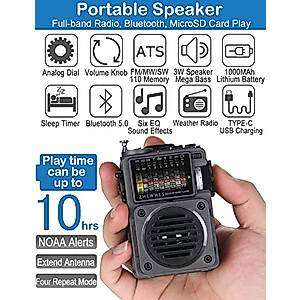 ZHIWHIS Bluetooth Speakers, Portable Radio with Sleep Timer, Weather AM FM Shortwave Radios with Best Sound, Retro Analog Tuner with Preset, Rechargeable MP3 Player Support MicroSD Card