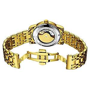Mens Watches Gold Mechanical Automatic Self-Winding Stainless Steel Skeleton Luxury Waterproof Diamond Dial Wrist Watches for Men