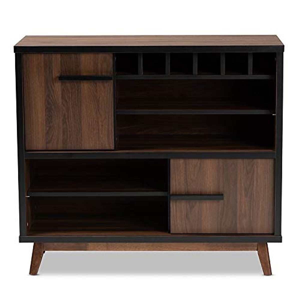 Wholesale Interiors Baxton Studio Margo Mid-Century Modern Two-Tone Walnut Brown and Black Finished Wood Wine Storage Cabinet