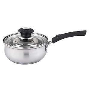 Uniware Stainless Steel 1.0 Quart Saucepan with Glass Lid for All Kitchen Use (1.0 Quart) Silver/Black