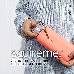 SQUIREME. Y1 Borosilicate Glass Water Bottles, Clear Bottle, Reusable, BPA Free, Tumbler, Dishwasher Safe, Drink Container, Silicone Sleeve, Easy-Off Lid, Hot and Cold Liquid, Concrete Grey 20oz