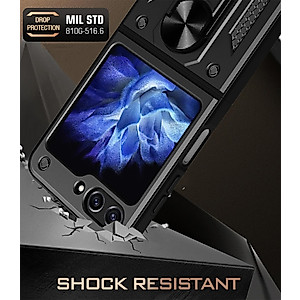 CCSmall for Samsung Galaxy Z Flip5 Case for Men, Military Grade Drop Protective Phone Cover Case with Ring Kickstand for Samsung Galaxy Z Flip 5 SJ Black