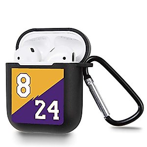 Jusy 8&24 Basketball Jersey Case for Airpod 1&2 Case with Keychain Clip Accessories, Silicone Skin Protective Cover for Airpods Charging Case MB Spirit Inheritance for Fans