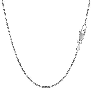 Jewelry Affairs 10k White Real Solid Gold Mirror Box Chain Necklace, 0.8mm, 18"